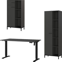 Germania B&uuml;rom&ouml;bel-Set &raquo;GW-Rovigo&laquo; 3 Stk. tlg. Schreibtisch elektrisch h&ouml;henverstellbar grau Holzwerkstoff, Metall B/H/T: 298cm x 190cm x 80cm, 