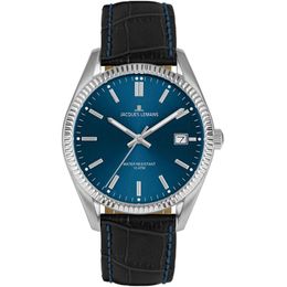 Jacques Lemans Damen Quarzuhr &raquo;Derby&laquo; Armbanduhr, Damenuhr, analog, Datum, Lederarmband schwarz Einheitsgr&ouml;&szlig;e