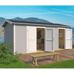Lasita Maja Gartenhaus &raquo;Tuvalu XL&laquo; Blockbohlenhaus 28mm, 2-Raum grau Massivholz ohne Fu&szlig;boden, ohne Dacheindeckung
