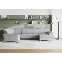 DOMO collection Wohnlandschaft &raquo;FRANZI optional mit Bettfunktion, Bettkasten & Kopfteilverstellung&laquo; U-Form, Recamiere rechts, silber, B/T: 352/214 cm 
