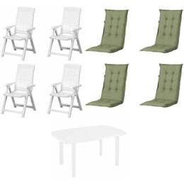 ProGarden Garten-Essgruppe &raquo;Tampa + Faro&laquo; Set, 9 tlg. bestehend aus 4 Sessel, 4 Auflagen und 1 Tisch gr&uuml;n Baumwollmix, Polypropylen B/H/T: 85cm x 137cm x 109cm,