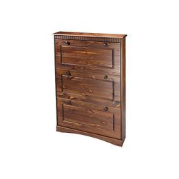 OTTO home Schuhschrank &raquo;Rustic&laquo; aus massiver Kiefer, 3 Schuhklappen, f&uuml;r 9-11 Paar, Kassettenoptik braun F&uuml;r 9-11 Paar Schuhe