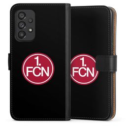 DeinDesign Galaxy A53 5G Handy Klapph&uuml;lle Handyh&uuml;lle aus Kunst Leder schwarz Flip Case Official Licensed Product 1. Fc N&uuml;rnberg 1. Fcn Sideflip mit langer Lasche