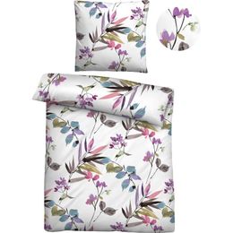 Biberna Bettw&auml;sche &raquo;Maria in Gr. 135x200 oder 155x220 cm&laquo; 2 Stk. aus Baumwolle, florale Bettw&auml;sche in Soft-Seersucker Qualit&auml;t lila Soft-Seersucker, 