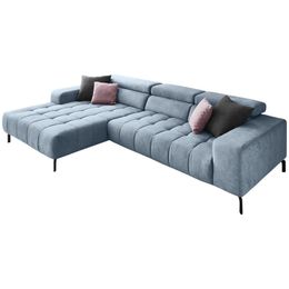 Die PlanBar Ecksofa &raquo;MP-IN18022 L-Form&laquo; mit Kopfteilverstellung & Zierkissen, optional Sitztiefenverstellung blau 100% Polyester B/H/T: 321cm x 74cm x