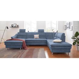 Sit & More sit&more Wohnlandschaft &raquo;Cardoso U-Form&laquo; mit Federkern und Kopfst&uuml;tzen, mit Schlaffunktion und Relaxfunktion blau Luxus-Microfaser 1 (100% Polyester);