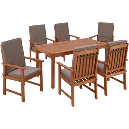 Merxx Garten-Essgruppe &raquo;Montana&laquo; 6x Sessel, inkl. Auflagen, 1x Tisch 150x80 cm, 13 Stk. tlg. Eukalyptusholz, FSC Mix braun Obermaterial: 100% 