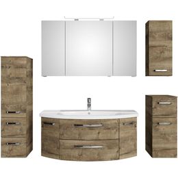 Badm&ouml;bel-Set &raquo;Serie 4010 5-teilig Keramik-Waschtisch mit LED-Spiegelschrank&laquo; Set braun Holzwerkstoff B/H/T: 180,5cmcm x 200cmcm x 48cmcm
