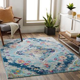 Teppich &raquo;ADEN&laquo; rechteckig 10 mm H&ouml;he Vintage Orientteppich, Kurzflor Boho Wohnzimmerteppich, L&auml;ufer blau Kunstfaser B : 100cm 1 Stk., 10mm, L: 153cm