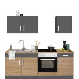 KOCHSTATION K&uuml;chenzeile &raquo;KS-Gera&laquo; Breite 210 cm, wahlweise mit E-Ger&auml;t Herd-Set, mit Arbeitsplatte grau B/H/T: 210cm x 200cm x 60cm, ohne E-Ger&auml;te