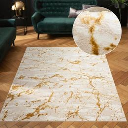 OTTO home Teppich &raquo;Kalmus, mit Schrumpfgarn-Effekt, Hoch-Tief&laquo; rechteckig 11 mm H&ouml;he modernes Marmor Design, Kurzflor-Teppich, Effektf&auml;den, weich gold