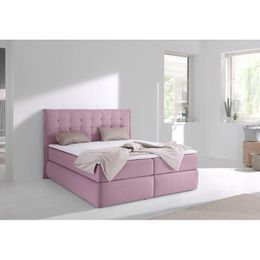 Home Affaire Boxspringbett &raquo;Sagres&laquo; Kopfteil mit 2farbiger Flatterbiese und zweifarbigen Kn&ouml;pfen rosa Feinstruktur(100% Polyester);Bezug der 