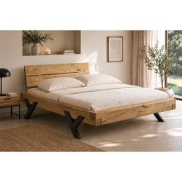 OTTO home Massivholzbett &raquo;Ultima Balkenbett Doppelbett, F&uuml;&szlig;e aus Metall in Y-Form&laquo; hohe Belastbarkeit: 200kg je Seite, FSC -zertifizierte Wildeiche 