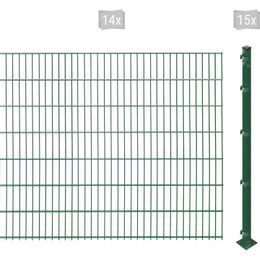 Arvotec Doppelstabmattenzaun &raquo;ESSENTIAL 143 zum Aufschrauben&laquo; Zaunh&ouml;he 143 cm, Zaunl&auml;nge 2 - 60 m gr&uuml;n Kunststoff, Stahl H/L: 143cm x 28m, Pfosten: 15 Stk.