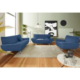 Home Affaire Polstergarnitur &raquo;Saltare elegant & komfortabel,, 3-2-1, bequem, Designfu&szlig;&laquo; 3 Stk. tlg. blau B/H/T: 78cm x 82cm, Luxus-Microfaser ALCAZAR
