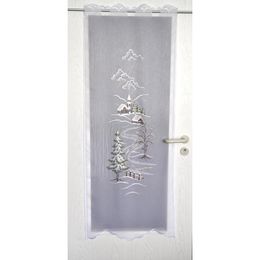 Stickereien Plauen T&uuml;rvorhang &raquo;T&uuml;rstores Landschaft&laquo; Durchzugl&ouml;cher 1 Stk. tlg. HxB: 160x60, veredelt mit echter Plauener Spitze Stickerei wei&szlig; Voile, Polyester 160cm, 