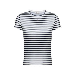 Tommy Jeans Damen Kurzarmshirt &raquo;TJW ESSENTIAL RIB SHORT SLEEVE EXT&laquo; Baumwollmischung in gerippter Struktur, Slim Fit blau XL (42)