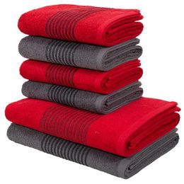 Bruno Banani Handtuch Set &raquo;Jassen, Duscht&uuml;cher, Handt&uuml;cher&laquo; Set 6 Stk. Walkfrottee mit gestreifter Bord&uuml;re, 6 teiliges Handt&uuml;cher Set aus 100% Baumwolle rot 