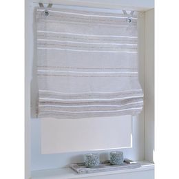 Kutti Raffrollo &raquo;Manon&laquo; mit Hakenaufh&auml;ngung ohne Bohren freih&auml;ngend Natur Streifen Landhaus beige Obermaterial: 100% Polyester 140cm, Hakenaufh&auml;ngung, 60cm