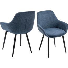 Salesfever Armlehnstuhl &raquo;Komfortabler Esszimmerstuhl zum Relaxen&laquo; (Set) 2 Stk. blau Metall, Polyester B/H/T: 64cm x 86cm x 59cm, 2 Stk., Strukturstoff