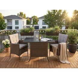 Konifera Garten-Essgruppe &raquo;Balkonset "Mailand"&laquo; Set, 2x Sessel, 1x Tisch 112x65 cm, inkl. Auflagen, Polyrattan, 7 Stk. tlg. Tischplatte aus 