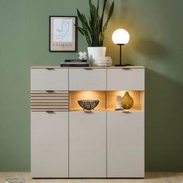 Innostyle Highboard &raquo;INA&laquo; 1 Stk. tlg. 3 t&uuml;rig, 4 Schubladen, inkl. Beleuchtung, Softclose ABS-Kunststoff, Holzwerkstoff, MDF, Metall B/H/T: 125cm x 125cm x 45cm