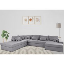 OTTO home Wohnlandschaft &raquo;Enid U-Form&laquo; 6 Teile, bestehend aus Modulen, in vielen Bez&uuml;gen, auch in Breitcord grau Baumwollmix (60% Baumwolle/40% Leinen