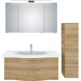 Badm&ouml;bel-Set &raquo;6005 Sprint 3-teilig, Keramik-Waschtisch mit LED-Spiegelschrank&laquo; 4 Stk. tlg. braun Holzwerkstoff B/H/T: 152cmcm x 200cmcm x 51,5cmcm