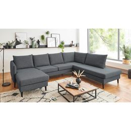 ATLANTIC HOME COLLECTION Wohnlandschaft &raquo;Rekvik U-Form&laquo; mit Wellenunterfederung, mit Massivholzf&uuml;&szlig;en grau B/H/T: 308cm x 79cm, Struktur, Recamiere 