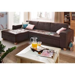 Home Affaire Ecksofa &raquo;Corby L-Form&laquo; wahlweise mit Bettfunktion, Steppung auf Sitzfl&auml;che braun Struktur fein (100% Polyester);Chenille (100% Polyester)