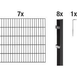Alberts Doppelstabmattenzaun &raquo;Grundset&laquo; H&ouml;he: 80-200 cm, Gesamtl&auml;nge: 4-30 m, zum Einbetonieren Stahl H/L: 140cm x 14m