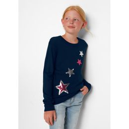 bonprix Kinder bonprix Strickpullover &raquo;Feinstrickpullover mit Pailletten&laquo; Feinstrick, mit Rundhalsausschnitt, regular fit, Paillettenapplikation blau 