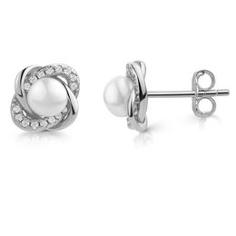 Firetti Damen Paar Ohrstecker &raquo;Schmuck Geschenk Silber 925 Ohrringe Knoten&laquo; Made in Germany - mit Zirkonia (synth.) - mit S&uuml;&szlig;wasserzuchtperle silber 