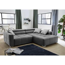 Jockenh&ouml;fer Ecksofa &raquo;Salerno L-Form, B: 280 cm&laquo; im Big-Sofa-Style, mit Kopfteilverstellung & Zierkissen grau B/H/T: 280cm x 96cm x 231cm, Flachgewebe, Ottomane 