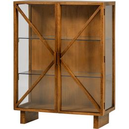 Woood Vitrine &raquo;Kella Mangoholz mit Glast&uuml;ren und Glasablagen B 100 x D 44 x H 132 cm&laquo; Tragkraft 5&ndash;7 kg pro Ablage, Wandbefestigung empfohlen braun 