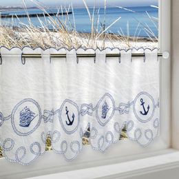 Delindo Lifestyle Scheibengardine &raquo;ANKER SEGELSCHIFF&laquo; Stangendurchzug 1 Stk. tlg. HxB: 45x115, mit Stangendurchzug, f&uuml;r die K&uuml;che wei&szlig; Voile, Polyester 45cm, 