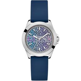 Guess Damen Quarzuhr &raquo;MENAGERIE&laquo; Armbanduhr, Damenuhr, Silikonarmband, Mineralglas, analog blau Einheitsgr&ouml;&szlig;e