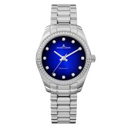 Jacques Lemans Damen Quarzuhr &raquo;Derby Diamond&laquo; Armbanduhr, Damenuhr, Edelstahlarmband, Lab Grown blau Einheitsgr&ouml;&szlig;e