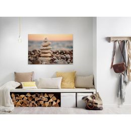 A.S. Cr&eacute;ation Leinwandbild &raquo;Stone Beach&laquo; Gem&auml;lde Kunst 1 Stk. tlg. Spa Steine Ufer Meer Keilrahmen Entspannung Leinwand-Bild Wohnzimmer bunt Massivholz, Stahl B/H/T
