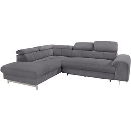 COTTA Ecksofa &raquo;Chef L-Form&laquo; mit Kopfteilverstellung, wahlweise mit Schlaffunktion & Bettkasten grau Chenille (90% Polyester, 10% Polyamid);Struktur (