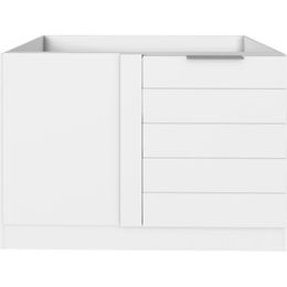 KOCHSTATION Eckunterschrank &raquo;KS-Luhe&laquo; 120 cm breit, hochwertige MDF-Fronten mit waagerechter Lisene wei&szlig; MDF wei&szlig;, B/H/T: 120cm x 82cm x 60cm, T&uuml;ren: 