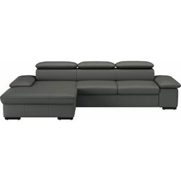 Sit & More sit&more Ecksofa &raquo;Alcudia L-Form&laquo; wahlweise mit Schlaffunktion grau B/H/T: 286cm x 73cm x 174cm, NaturLEDER , Recamiere links,mit Kopfteilverstellung,