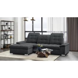 WERK2 Ecksofa &raquo;Carmen, 264 x 170 cm, mit Bettfunktion & Bettkasten, L-Form&laquo; inkl. Kopfteilverstellung, optional Sitztiefenverstellung grau 95% 