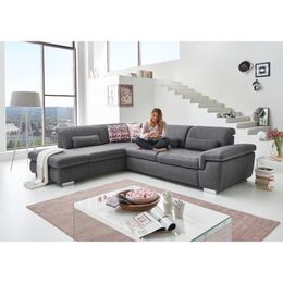 Die PlanBar Ecksofa &raquo;MP-IN17041 L-Form, Breite 320 cm&laquo; Sitztiefenverstellung, optional Kopfteilverstellung & Schlaffunktion grau 100% Polyester B/H/T: