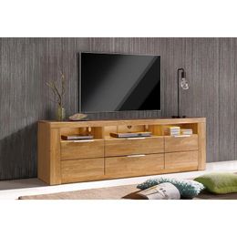 OTTO home Lowboard &raquo;Zara&laquo; Breite 180 cm braun Holz teilmassiv B/H/T: 180cm x 57,5cm x 40cm, Holzwerkstoff eichefarben (Korpus) / Massivholz Eiche (