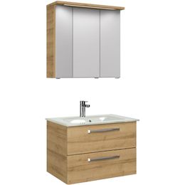 Badm&ouml;bel-Set &raquo;Trentino 2-teilig Glas-Waschtisch mit LED-Spiegelschrank&laquo; 3 Stk. tlg. braun Einheitsgr&ouml;&szlig;e