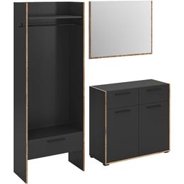 Home Affaire Garderoben-Set &raquo;MUSTA, 3-teilig: Garderobenschrank, Kommode & Garderobenspiegel&laquo; schwarz B/H/T: 180cmcm x 190cmcm x 37cmcm