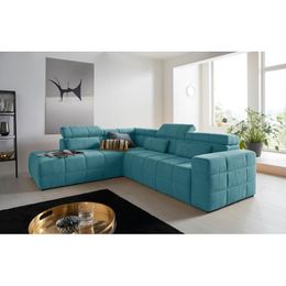 DOMO collection Ecksofa &raquo;BRANDON bequem, Breite 275cm, L-Form, auch in Leder&laquo; inklusive Kopfteilverstellung, wahlweise mit Sitztiefenverstellung blau 