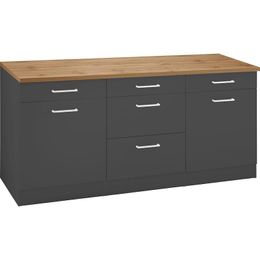KOCHSTATION Unterschrank &raquo;KS-Kehl&laquo; Breite 180 cm grau MDF grafit, B/H/T: 180cm x 85cm x 60cm, Schubladen: 5 Stk. T&uuml;ren: 2 Stk.