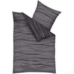 Kaeppel Wendebettw&auml;sche &raquo;MOTION 100% gek&auml;mmte Baumwolle&laquo; 2 Stk. mit feinen Wellenlinien, Markenrei&szlig;verschluss, Wendeoptik grau Mako-Satin, Obermaterial: 100% 